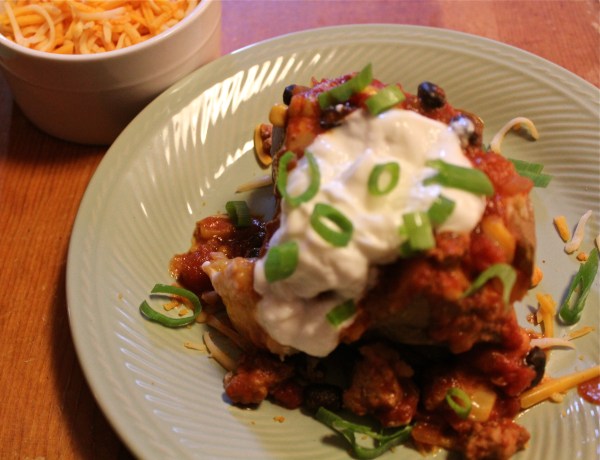 Loaded Turkey Chili Baked Potato | Delicious on a Dollar